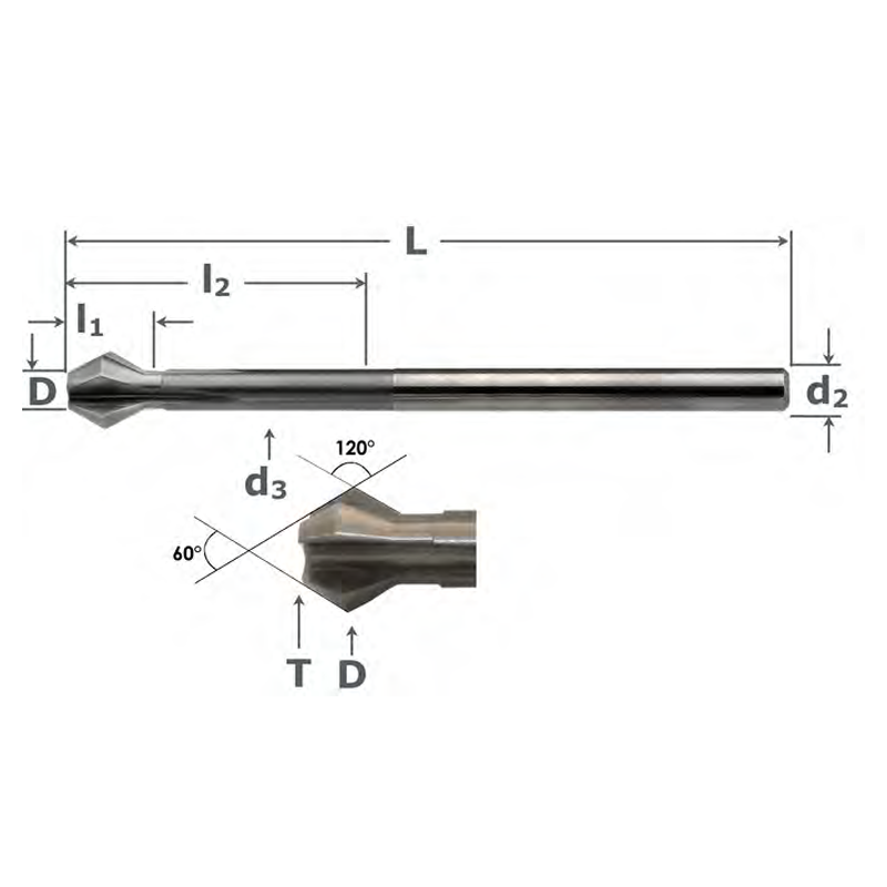 Vor- und Rückwärtsentgrater VHM Bi-Face 60° Lang D12 - Kromer-Shop